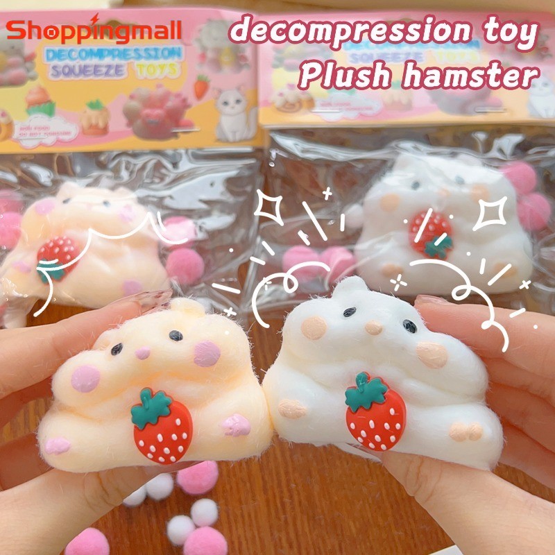 Cute Plush Hamster Squishy Mochi Toy - Cartoon Fuzzy Soft Stress Relief ...