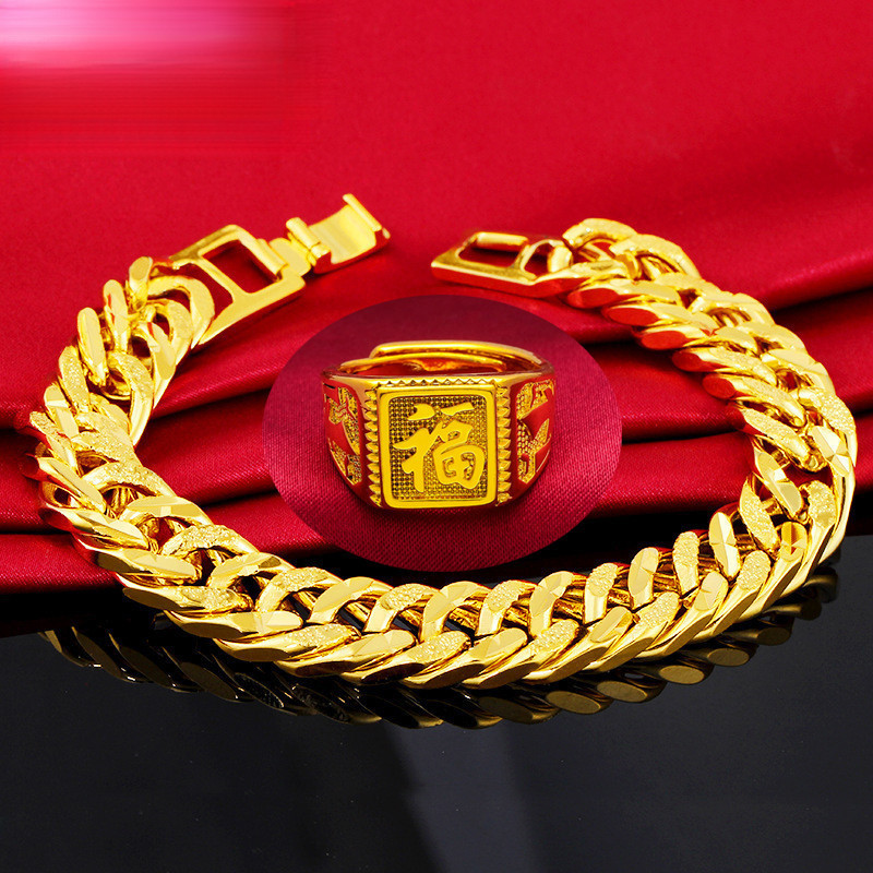 Original pure 18K Saudi gold pawnable12mm gold classic men's bracelet ...