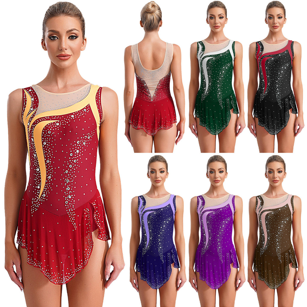 inhzoy Women Sleeveless Round Neck Contrast Color Patchwork Rhinestones ...