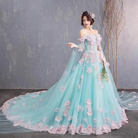 New Off Shoulder Tailed Ball Gown Elegant Party Dress Long Debut Dress ...