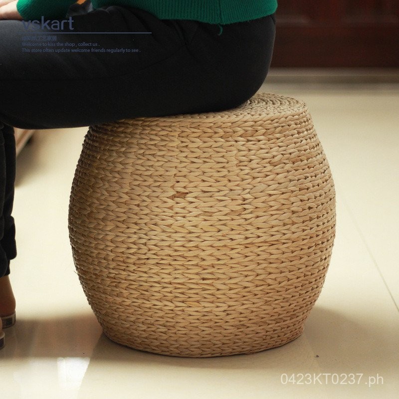 Round Stool Pouf Home Use Solid Wood Living Room Sofa Stool Shoe ...