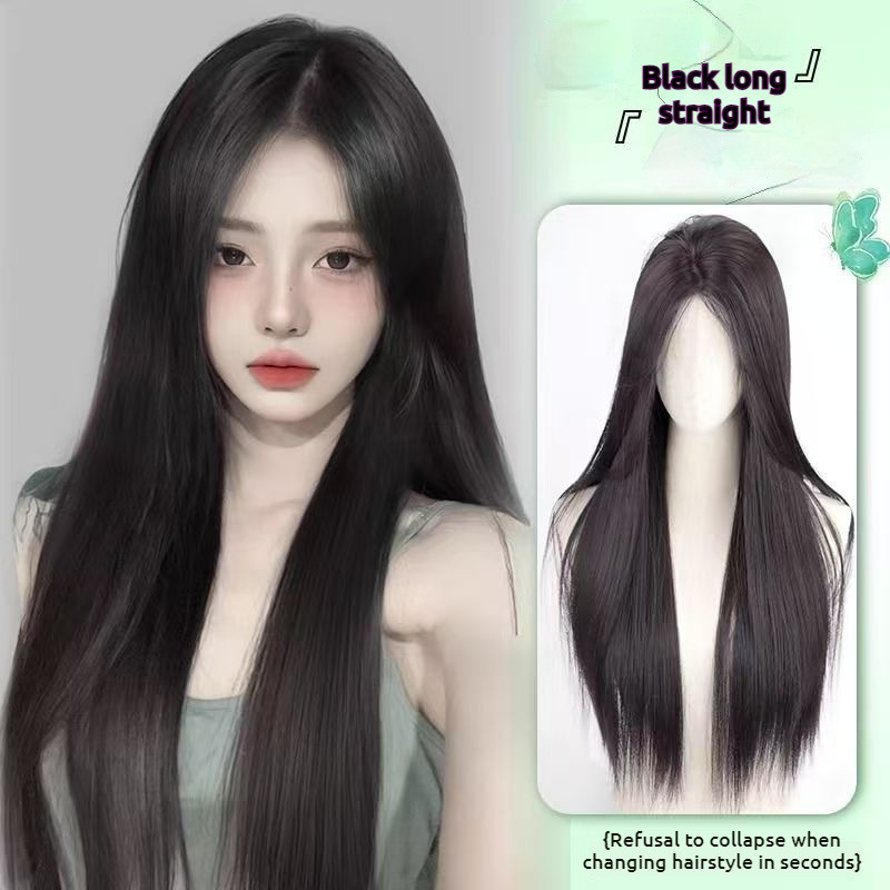 Korean Full Head Wigs for Woman 75cm Long Hair Natural Black Brown Long ...