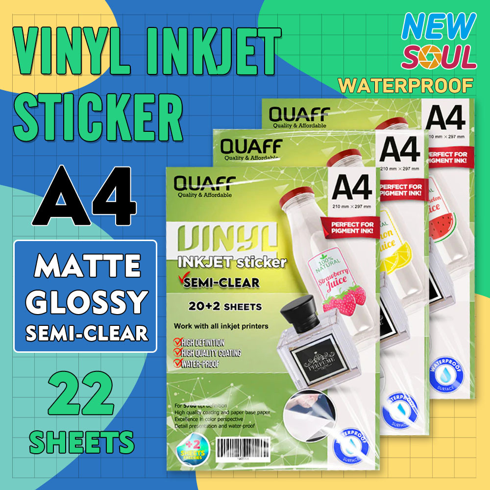 Waterproof Inkjet Vinyl Sticker A4 Size Semi Clear / White Matte ...