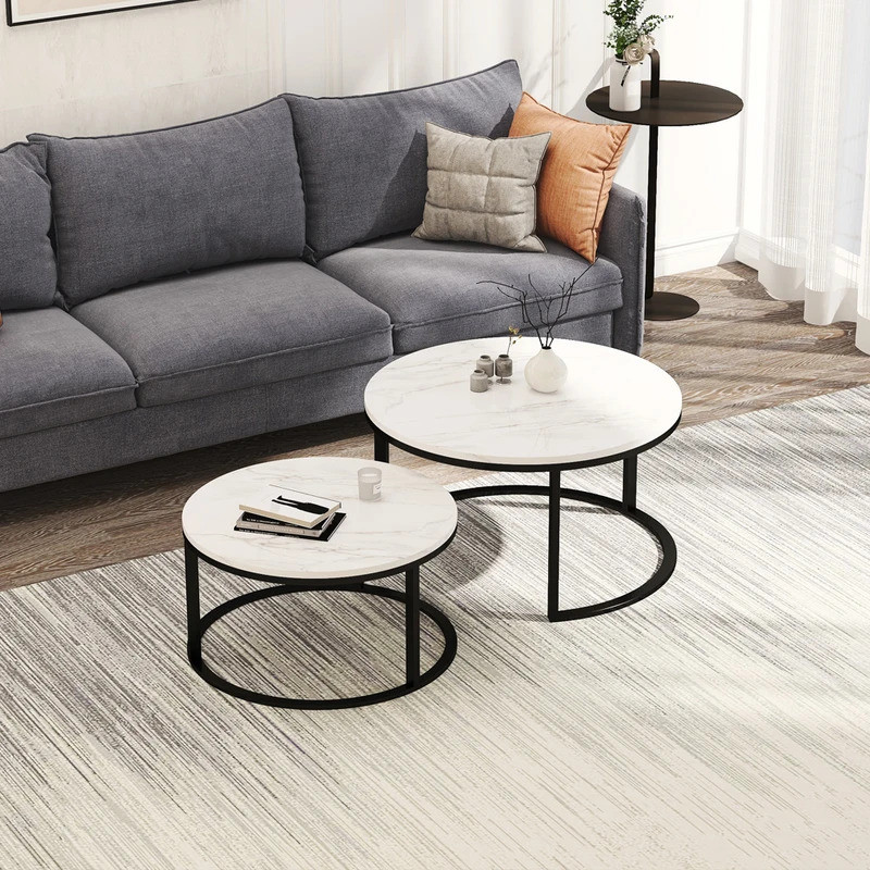 Modern Nesting coffee table,Black metal frame with marble color top ...