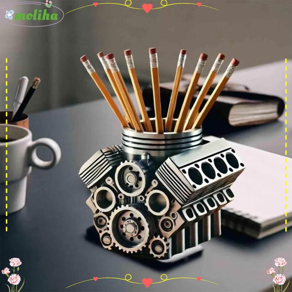 MOLIHA Auto Engine Block Pen Holder, Large Capacity Modern Engine ...