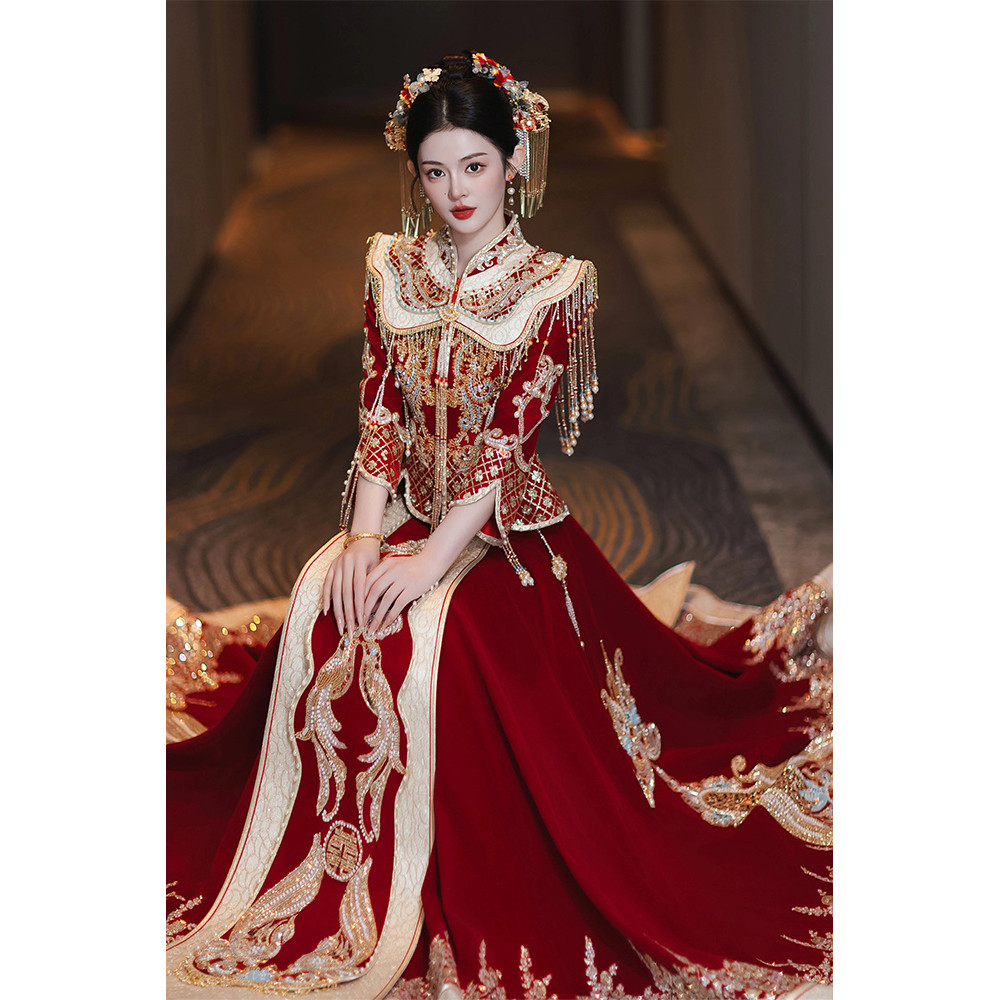 Gege Liusa Cloud Brocade Velvet Heavy Craft Xiuhe Dress2025Bride's ...
