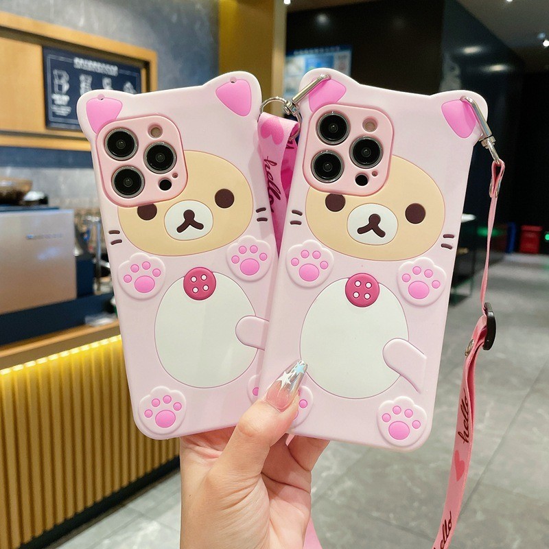 Lanyard Strap Cat Bear Silicone Soft Cover Case For Samsung Galaxy M06 ...