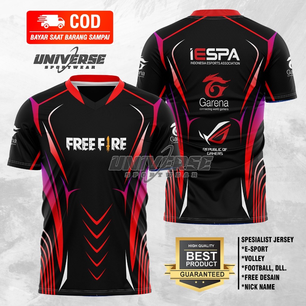 7jersey FREE FIRE GAMING CLOTHES ESPORT 2023-2024 FF FREE NICKNAME V.10 ...