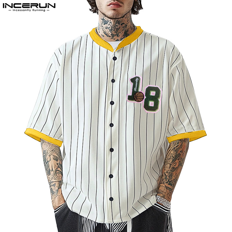 INCERUN Men Vintage Personalized Numbered Striped Half Sleeve Shirts ...