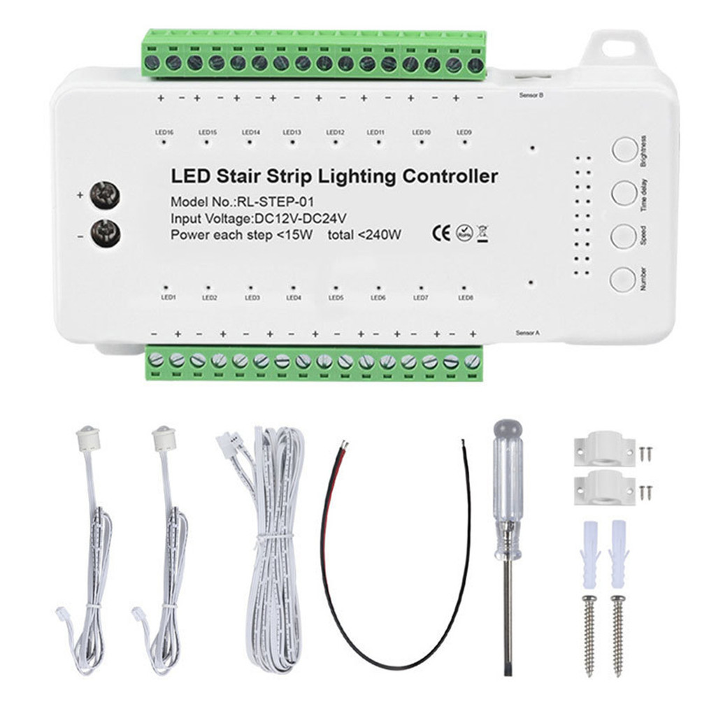 LED Stair Light Bar Controller 16 Steps Smart Staircase PIR Sensor ...