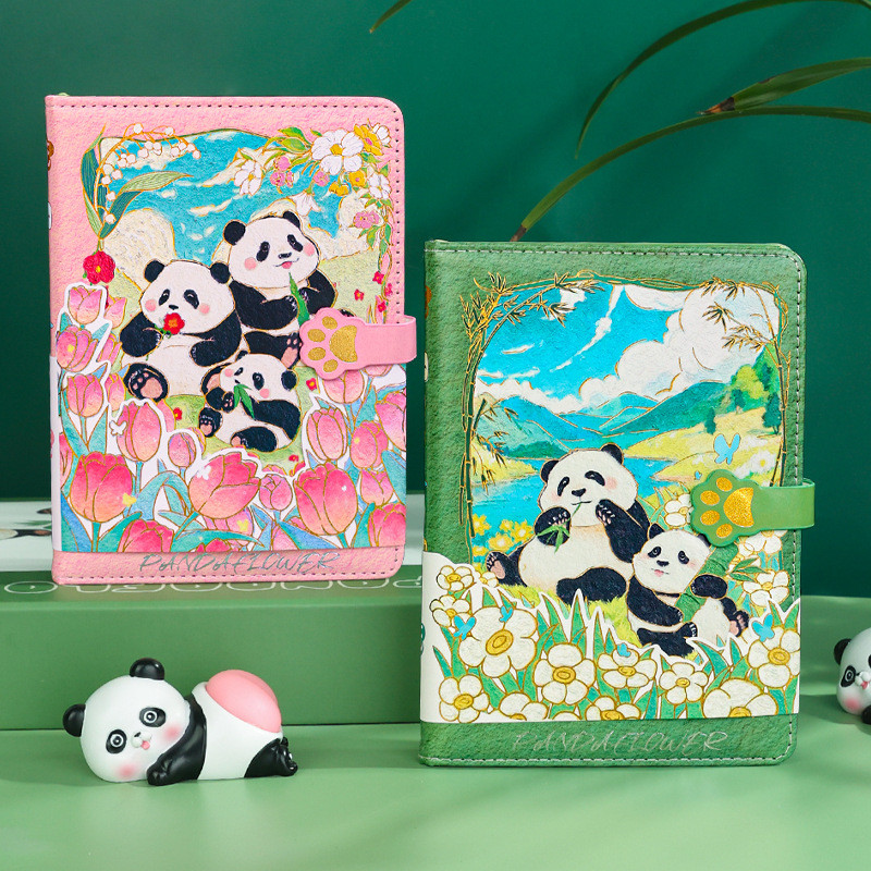 Retro Notebook Journal Book Panda Magnetic Buckle Book Cute Color Page ...