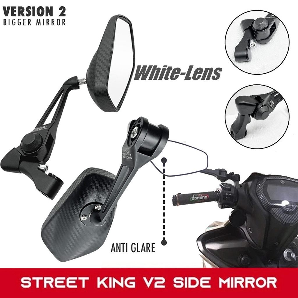Motorcycle Street King Side Mirror v2 Clear Lens Carbon Design Made IN ...