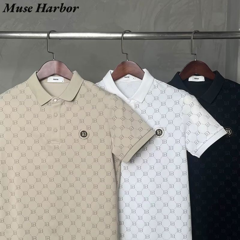 Luxury Designer Polo Shirt for Men with Monogram Print and Emblem ...