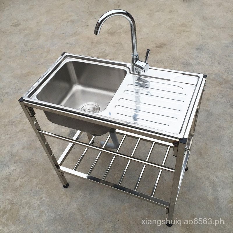 Kitchen Stainless Steel Stand Basin Sink Double Bowl with Water Bucket ...