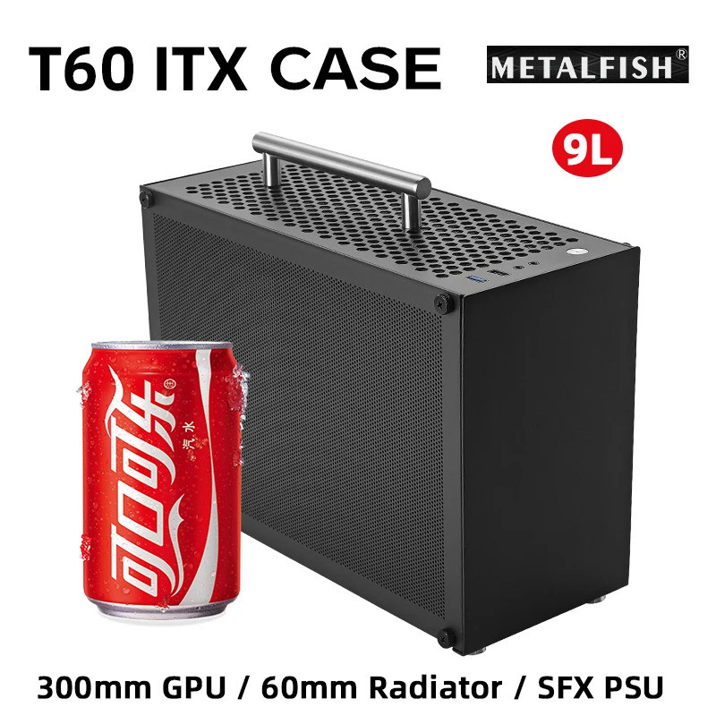 METALFISH T60 Mini ITX Black Case 9L With Acrylic Or Mesh Side Panel ...