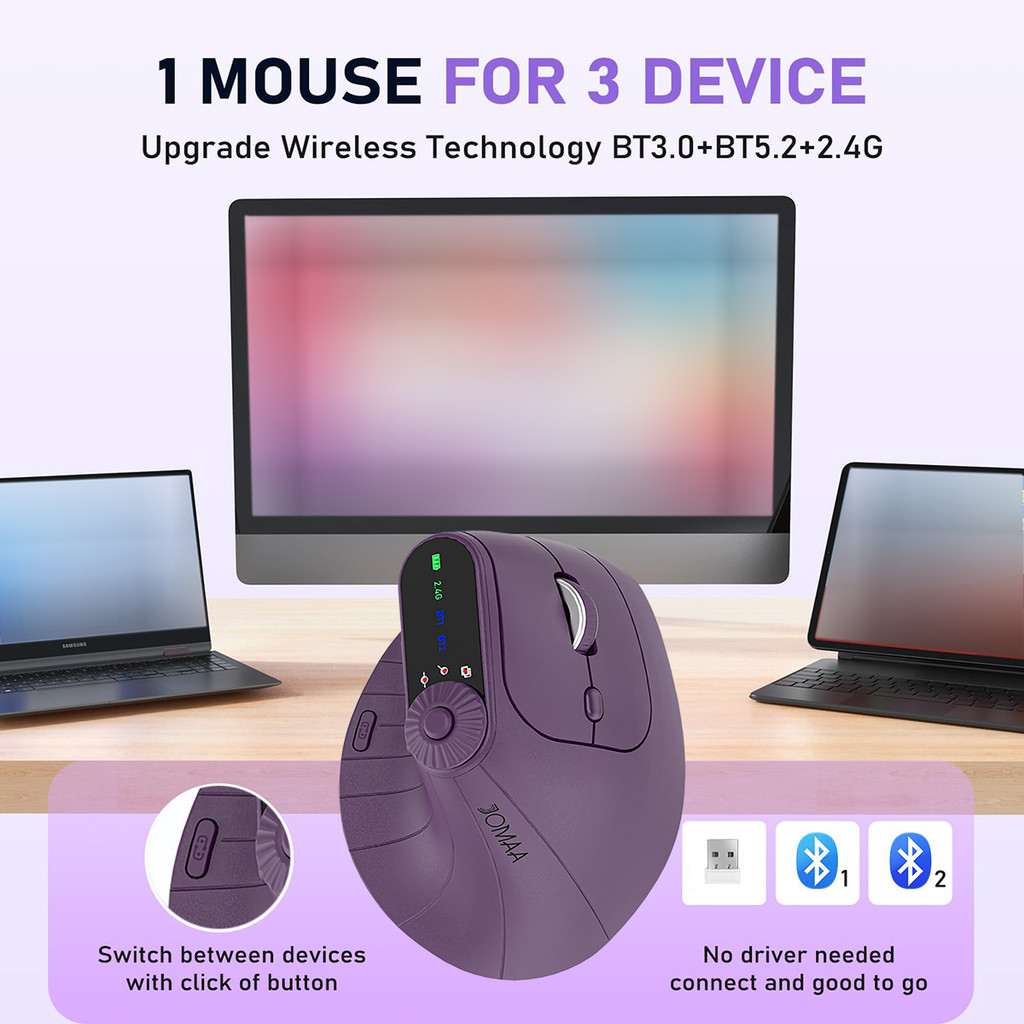 Ergonomic BT5.0 Dual Mode Wireless Vertical Mouse With Function ...