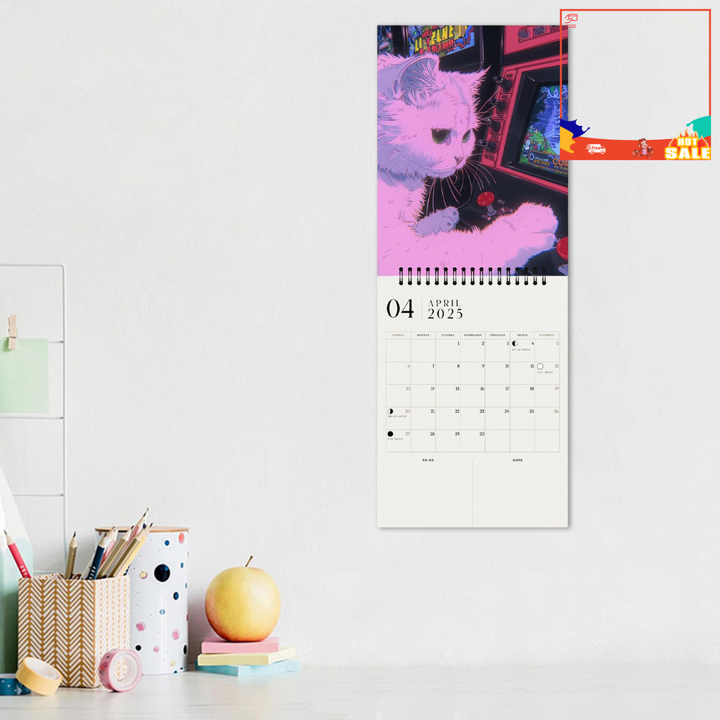 TW-2025 Cat Wall Calendar Arcade Cats Theme Monthly Home Office ...