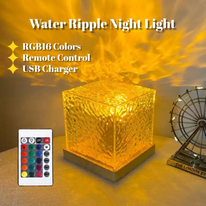 16 Colors Rotating Crystal Lamp Water Ripple Night Light With Remote ...