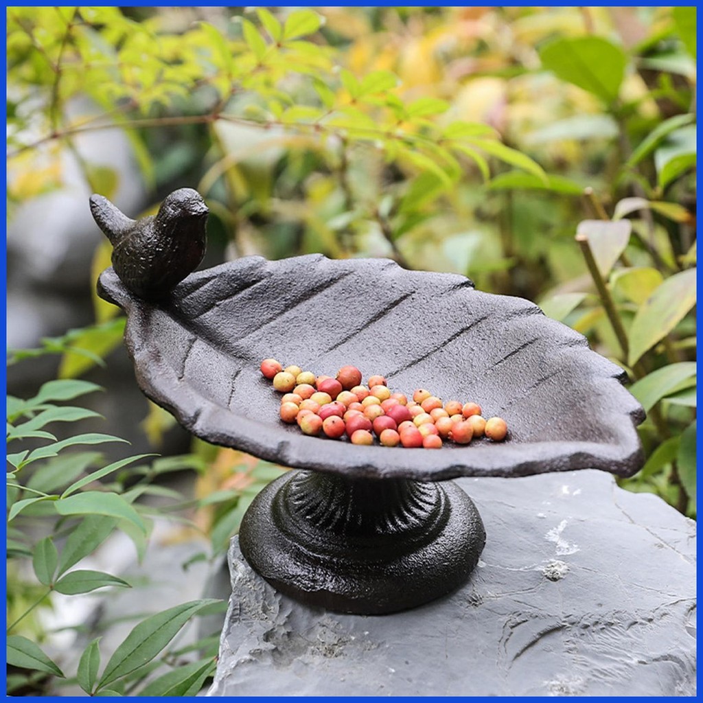 Ground Bird Bath Rustic Leaves Shape Cast Iron Bird Bath Bowl Nuts ...