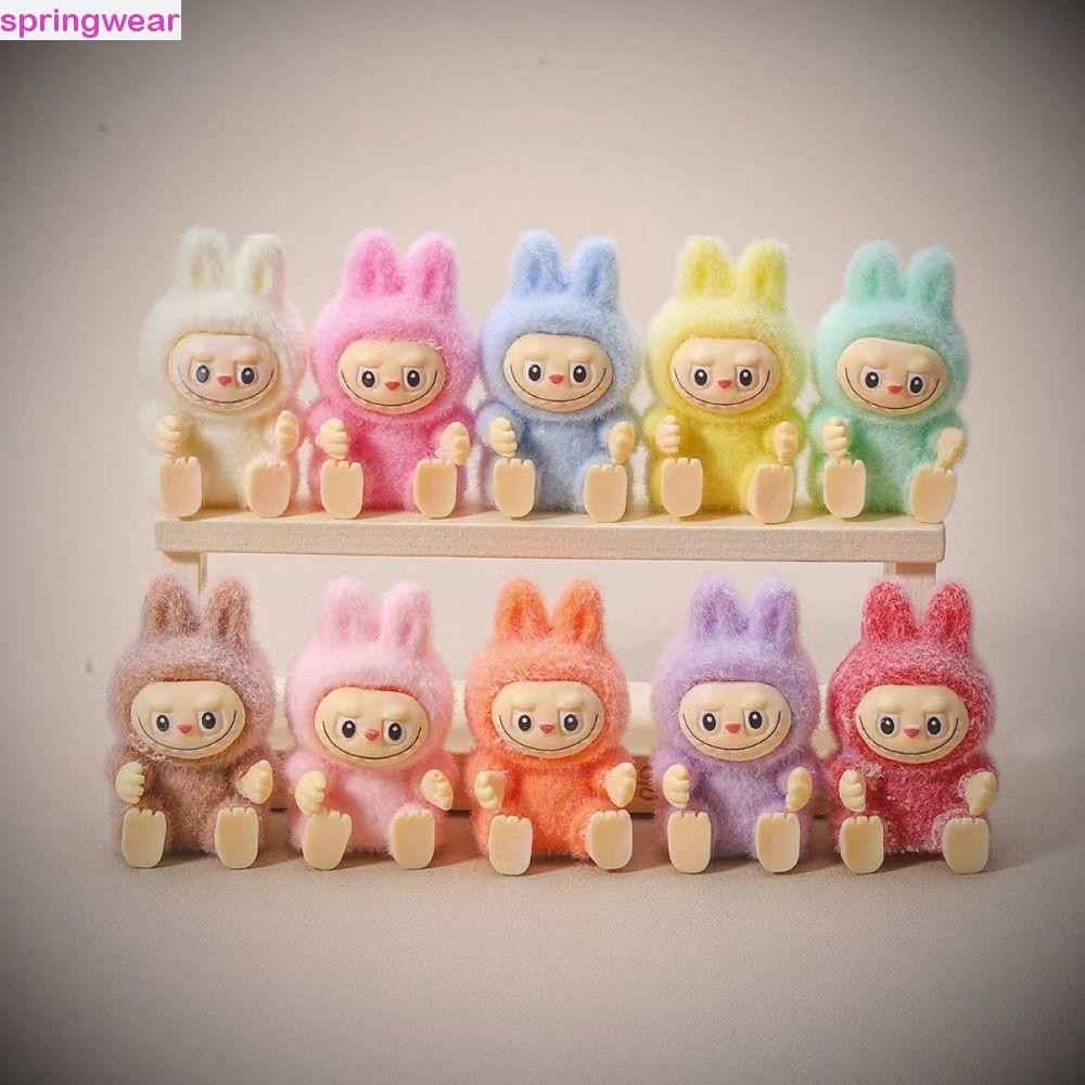 SPRINGWEAR 3pcs Sitting Labubu Anime Figure, Flocking Colorful Labubu ...