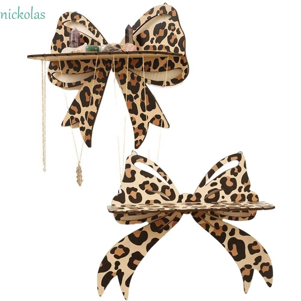 NICKOLAS Leopard Bow Wall Shelf, Bowtie Shape Wall Mounted Wood Wall ...