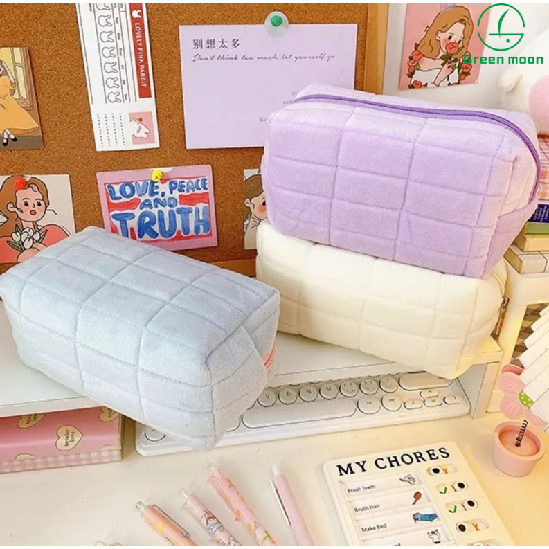 Large Capacity Plush Pencil Case Macaron Color Pencil Pouch Pen Bag ...