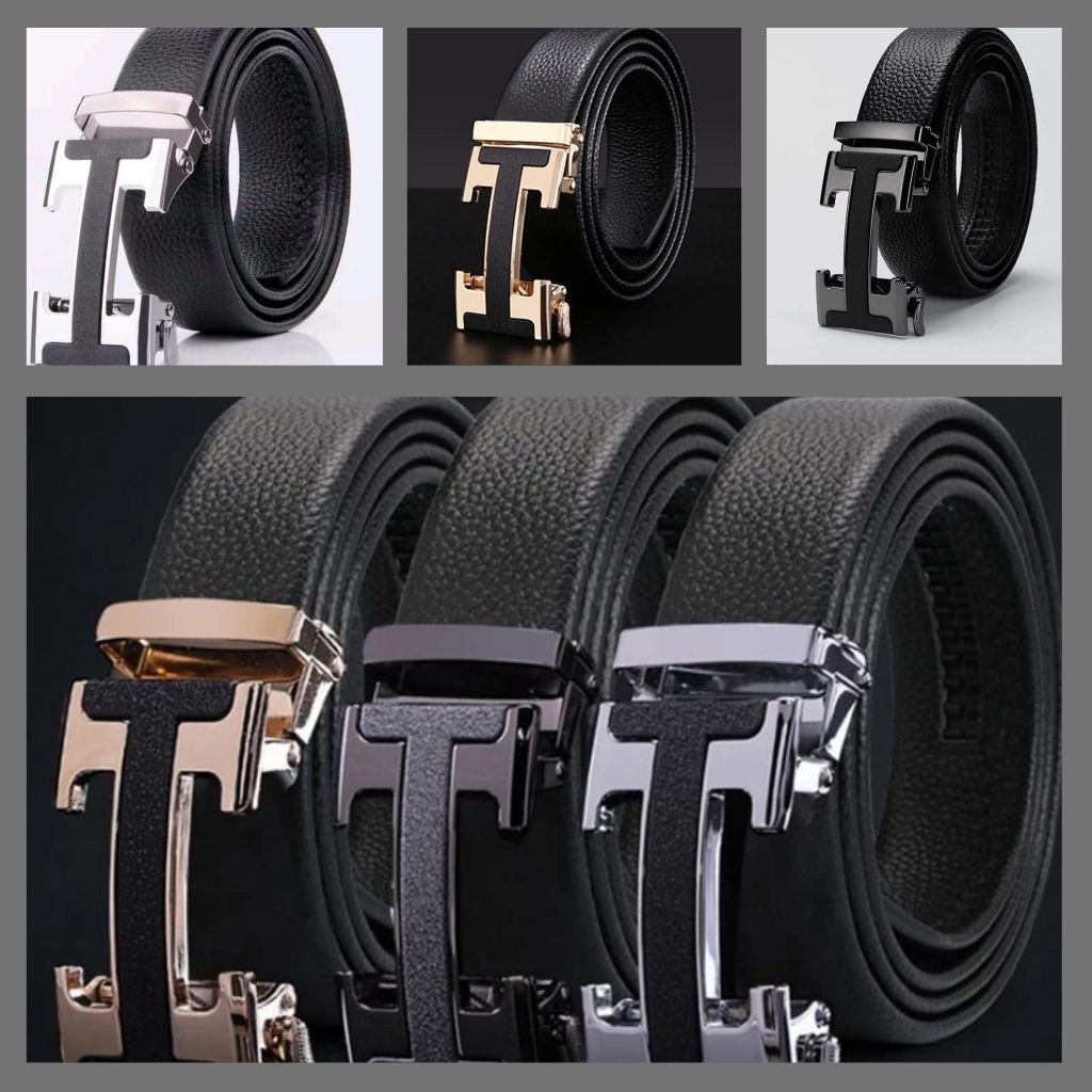 Men's belt, synthetic leather buckle rell type, 120cm H, automatic rell ...