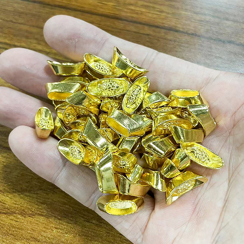 [ety] 10pcs Ingot Gold Chinese Yuan Bao Wealth Golden Statue Ingots ...