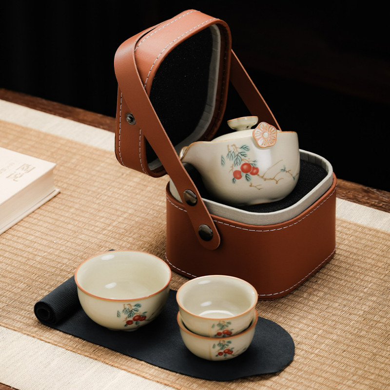 Tea Set Travel Tea Set Beige Ceramic Outdoor Portable Tea Set Tea Cup ...