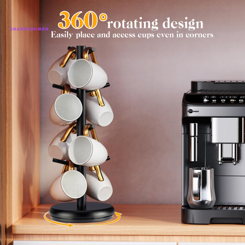 SFH- Countertop Cup Display Wooden Mug Organizer Wooden Rotating Coffee ...