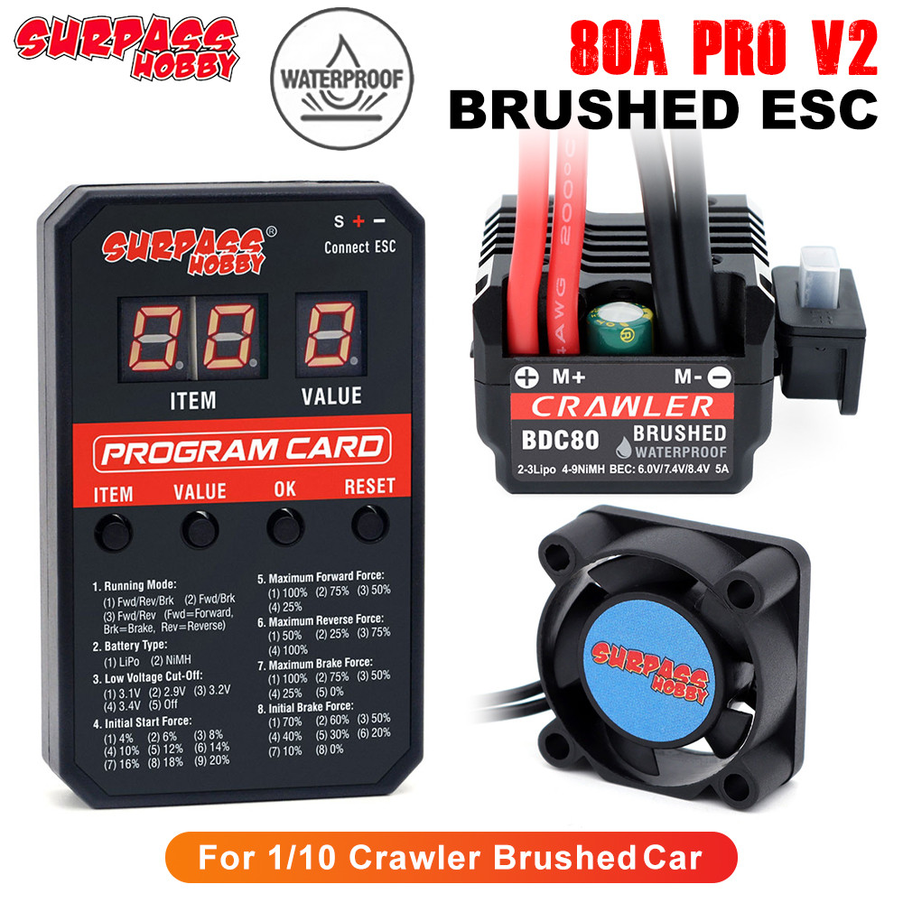 SURPASS HOBBY 80A Pro V2 Brushed ESC Buit-in BEC 6.0V/7.4V/8.4V ...