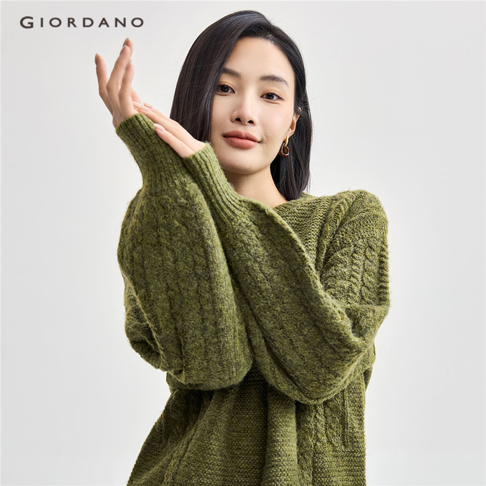 GIORDANO WOMEN Heather color cable knit loose sweater 18354218 | Shopee ...