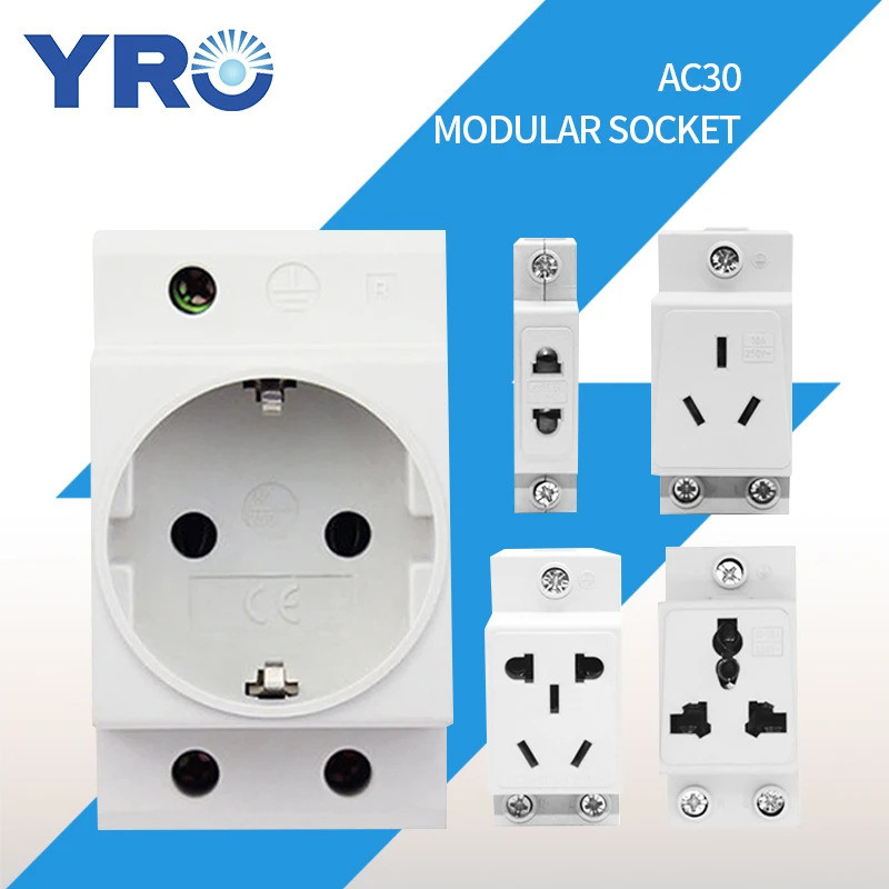 AC30 35mm DIN Rail Mount AC Power 10A 16A 25A 250V 440V 2/3/4/5 Pin Plug Modular Socket EU AU ...