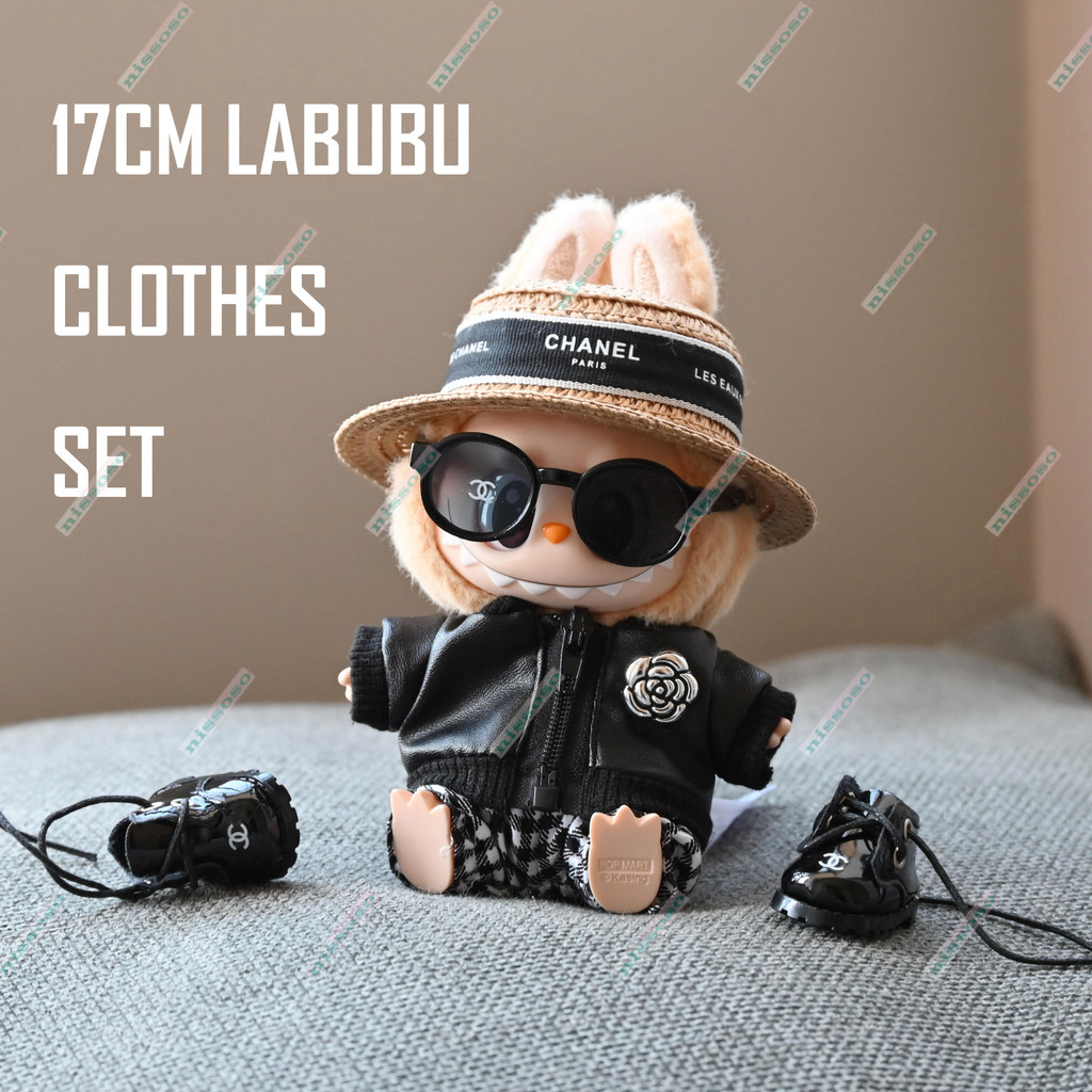17cm Labubu macaron clothes Cool black Leather jacket set for V1&V2 ...