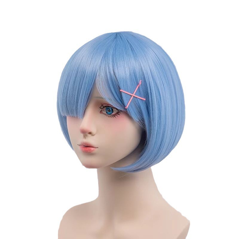 Anime Rem/Ram Cosplay Wig Blue&Pink Wig Short Hair Cover Heat Resistant ...