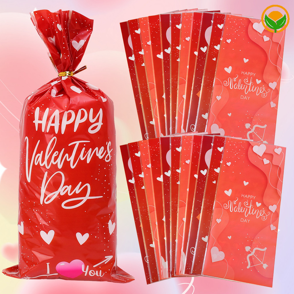 Valentine's Day Heart Gift Bags Plastic OPP Candy Cookie Bag Valentines ...