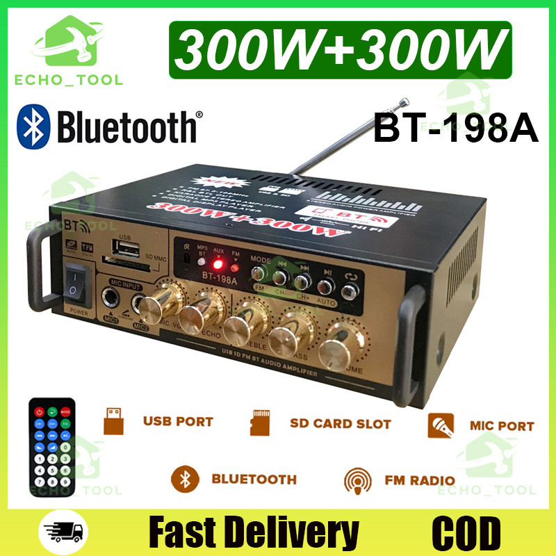 300W+300W Digital Hifi Bluetooth Stereo Audio Amplifier Fm Radio Usb BT-198E Karaoke Power ...