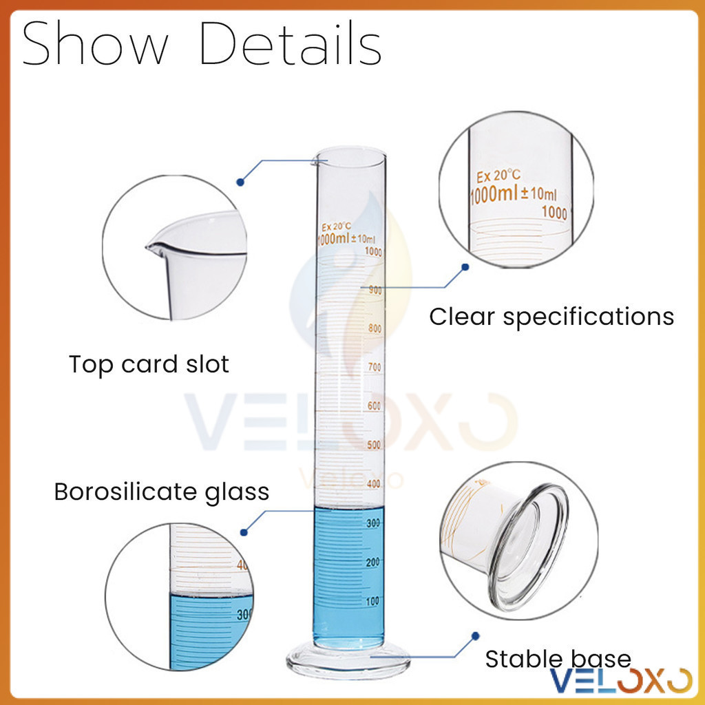 VEO Glass Measuring Cylinder 5ml/10ml/25ml/50ml/100ml Laboratory ...
