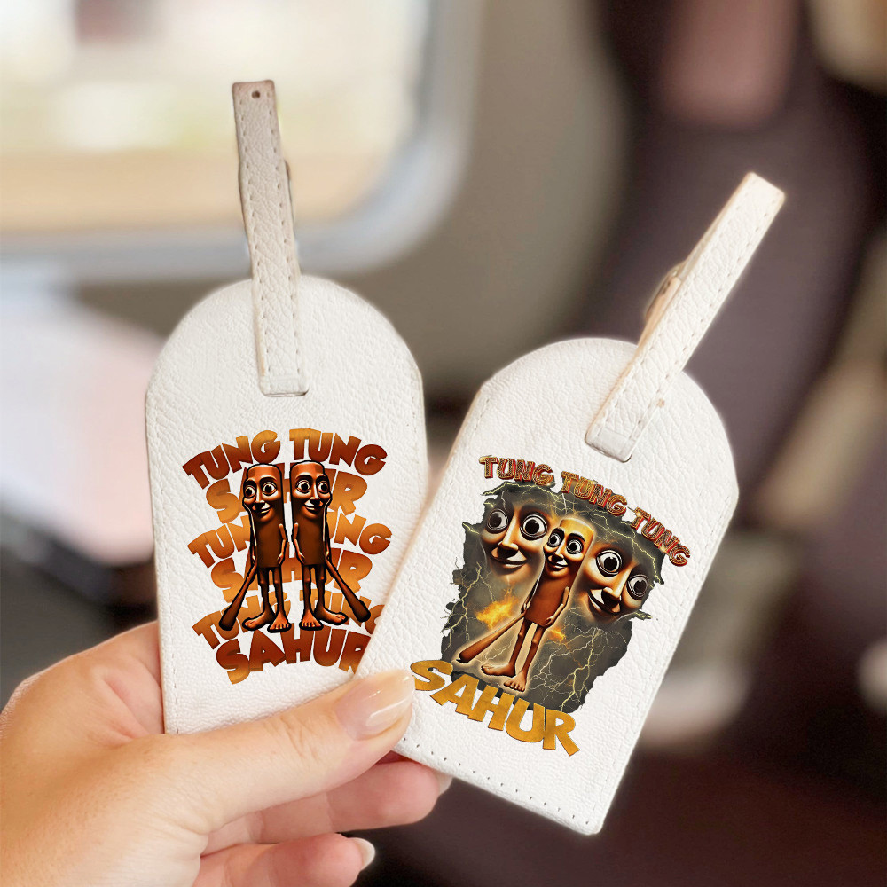 Tung Tung Tung Sahur Print Luggage Tag PU Leather for Suitcase Baggage Handbag Tags Funny Travel ...