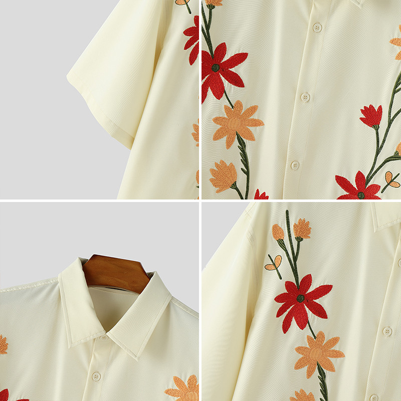 INCERUN Men's Floral Casual Wind Short Sleeve Embroidered Shirt ...