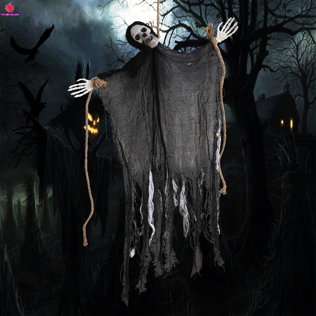 Halloween Scary Hanging Ghosts with Creepy Skull Heads Ghosts Design ...