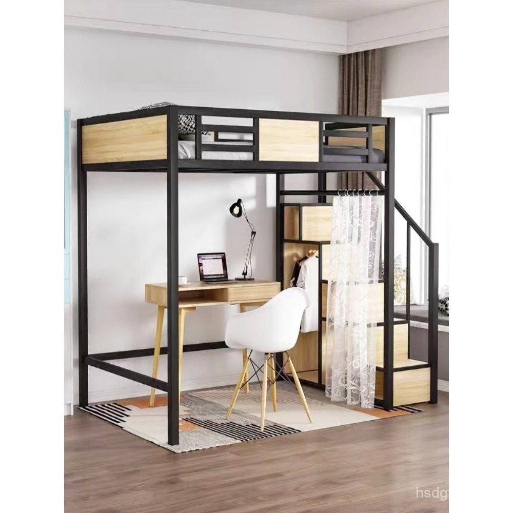 Nordic Iron Art Loft Bed with Desk, Space-Saving Multi-Functional Loft ...