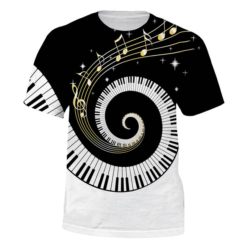 Fashion Piano Musical Note 3d Print T Shirt Men Women Summer Street ...
