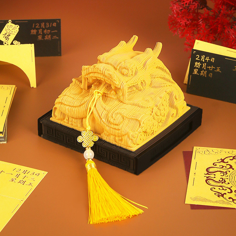 2025 Xianglong Jade Seal Desk Calendar, Creative 3D Panoramic Paper ...