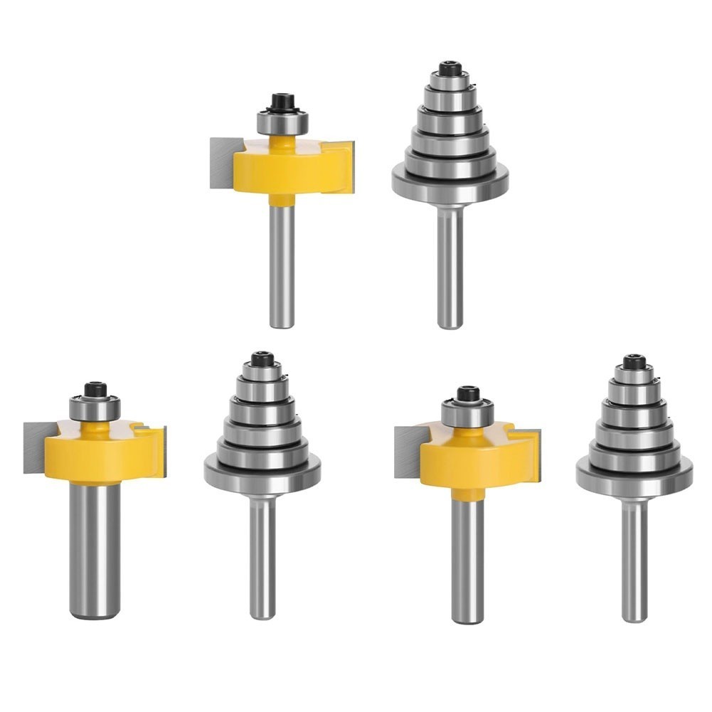 2PCS 6/8/12mm Shank Rabbet Router Bit with 6 Adjustable Bearings (new ...