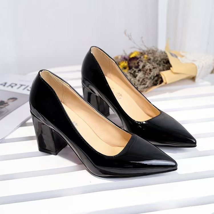 EXS 3 inch(8 CM) block office high heels pointed toe slide heels ...
