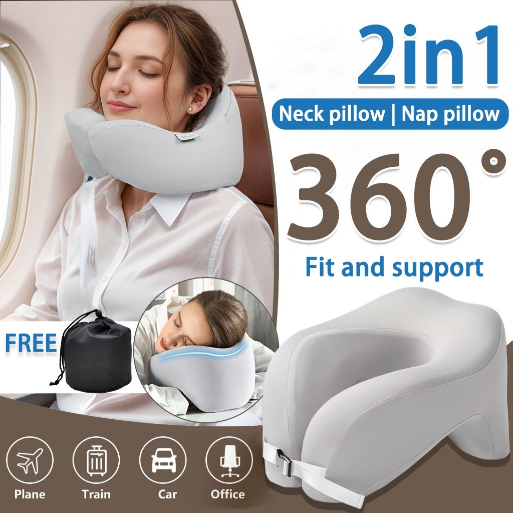 2 in 1 Neck Pillow Travel Memory Foam Nap Neck Pillow For Adult Neck ...