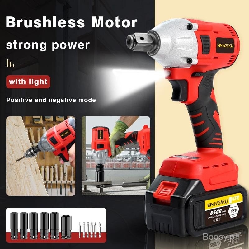 48V Brushless Cordless Electric Impact Wrench Rechargeable Wrench Power ...