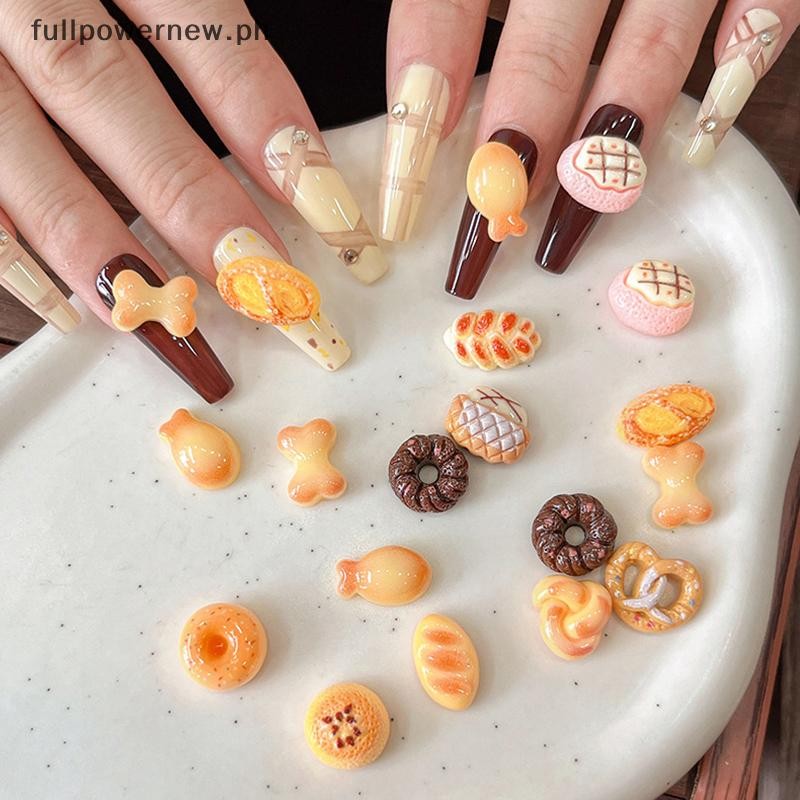 fullpower 10Pcs Resin Simulation Food Nail Charms Kawaii Cartoon Donut ...