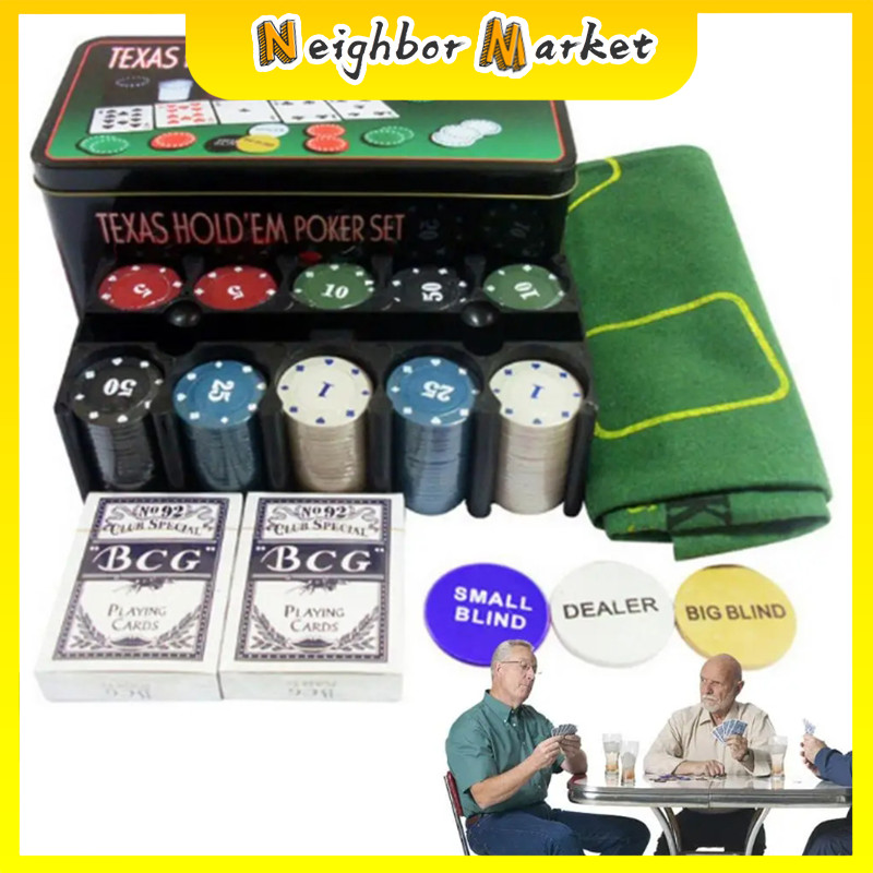 Texas Holdem Poker Set with 200 Poker Chips 21-point Iron Box Chips ...